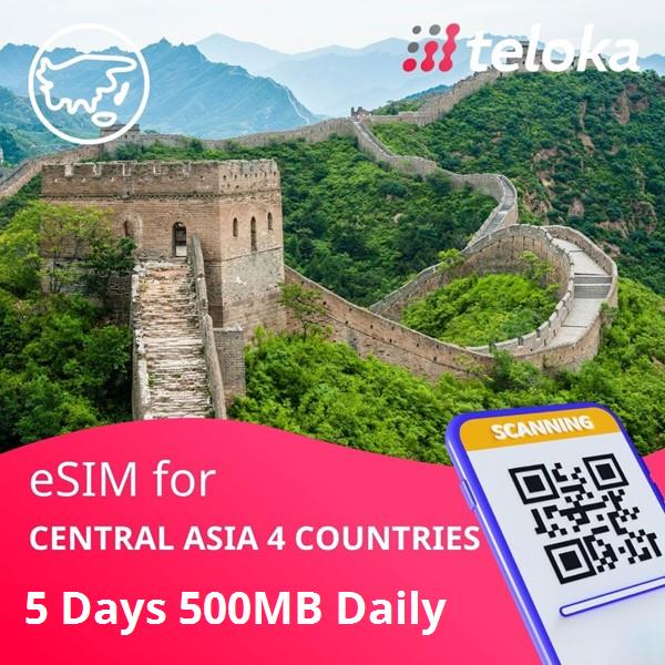 Central Asia 4 Countries eSIM 5 Days 500MB Daily | Teloka