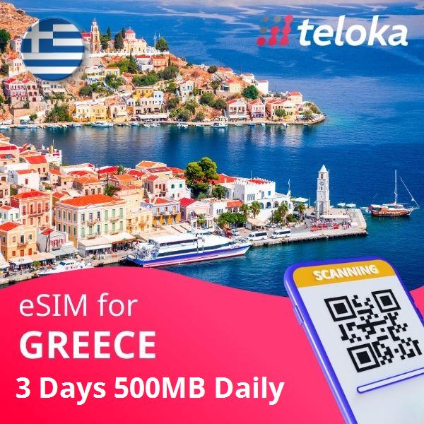 Greece eSIM 3 Days 500MB Daily | Teloka
